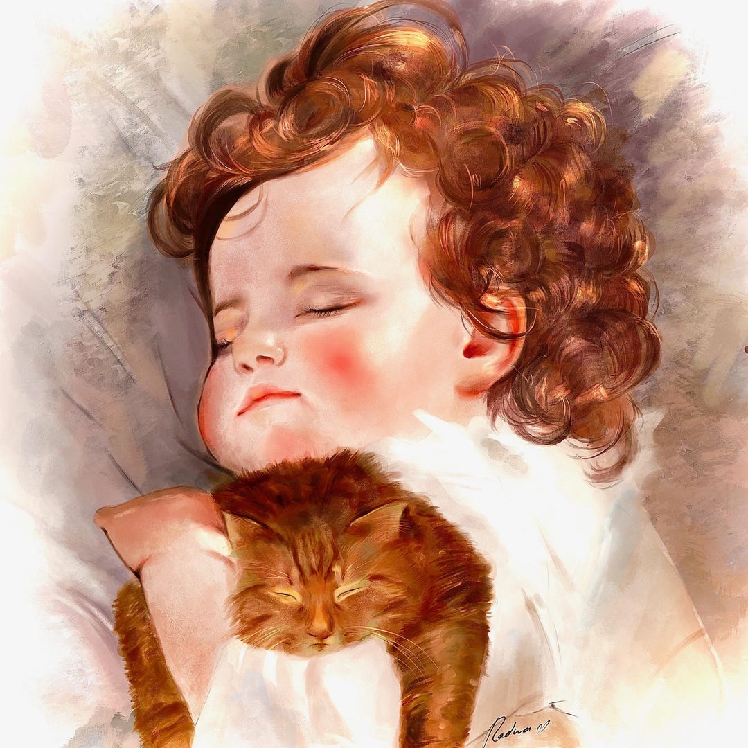 Baby and Cat Cuddle Art Print: Nursery Decor (digital Download) - Etsy