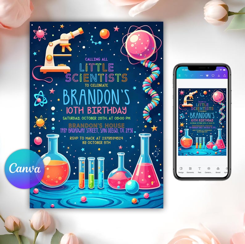 Editable Mad Science Birthday Invitation, Kids Science Party Invite ...