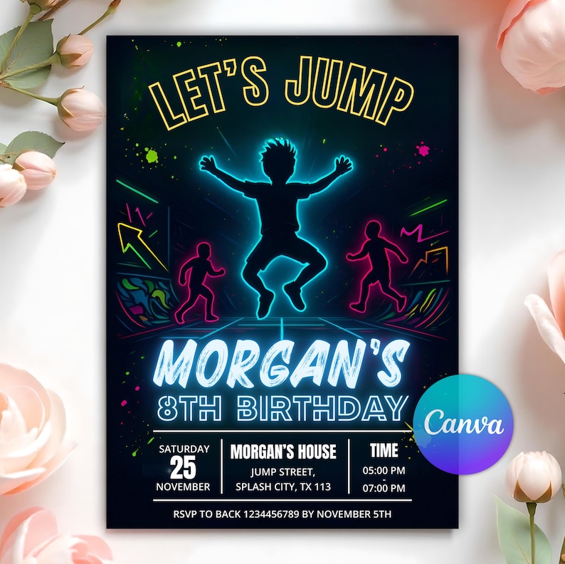 Editable Trampoline Birthday Invitation, Let's Jump Party Invite ...