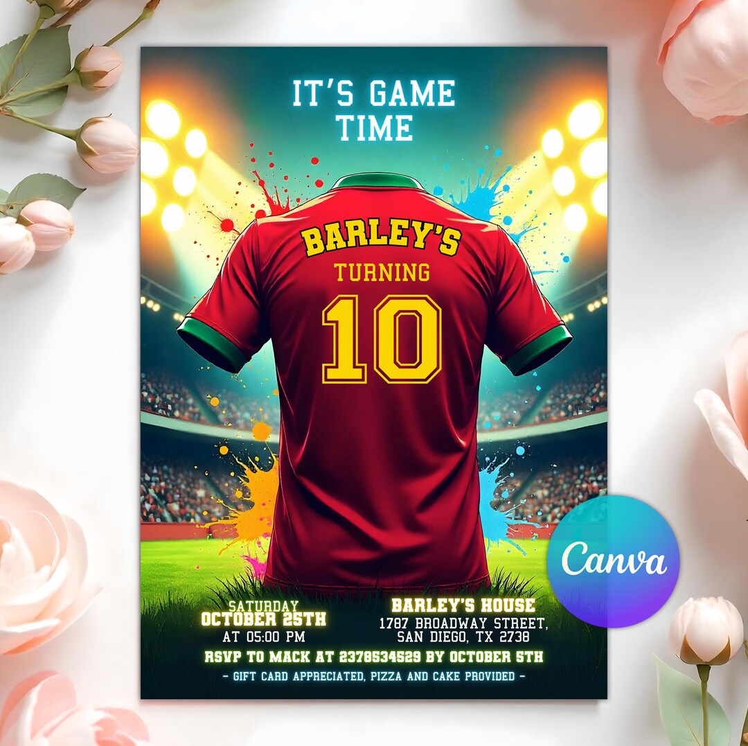 Editable Soccer Birthday Invitation, Jersey Party Digital Card, Boy ...