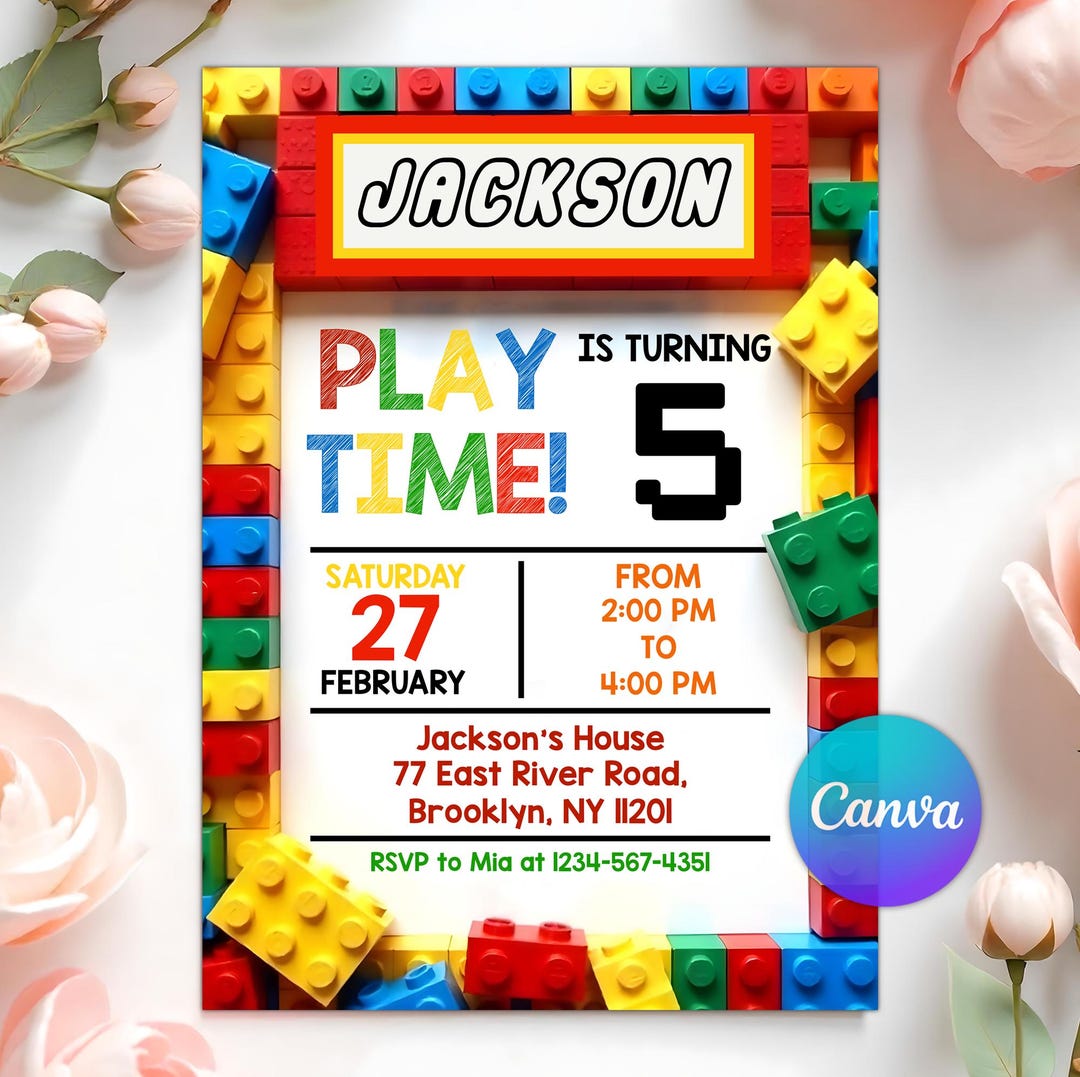 Building Blocks Birthday Invitation, Bricks Invite, Kids Birthday Party ...