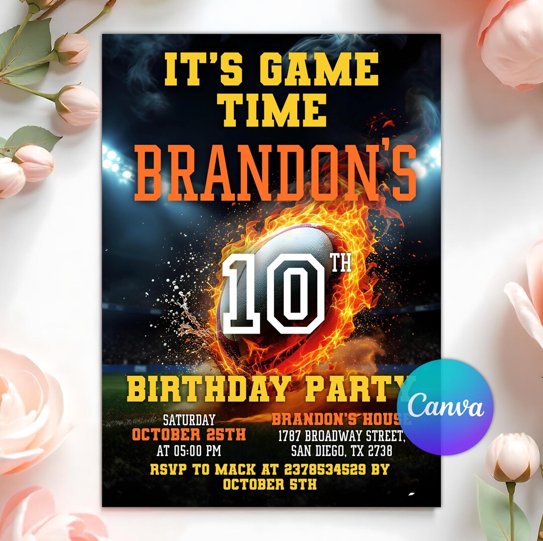 Editable Football Birthday Party Invitation, Game Time Sports Party ...