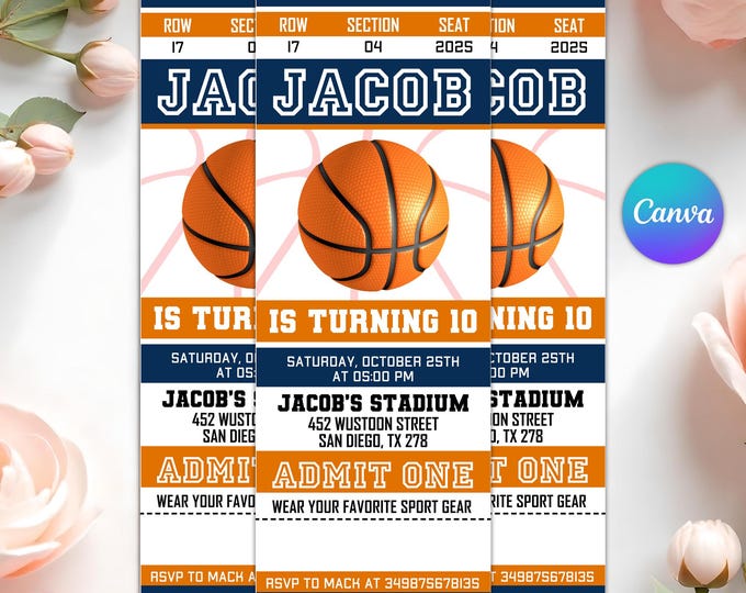 Basketball Ticket Birthday Invitation, Basketball Invitation, Purple ...