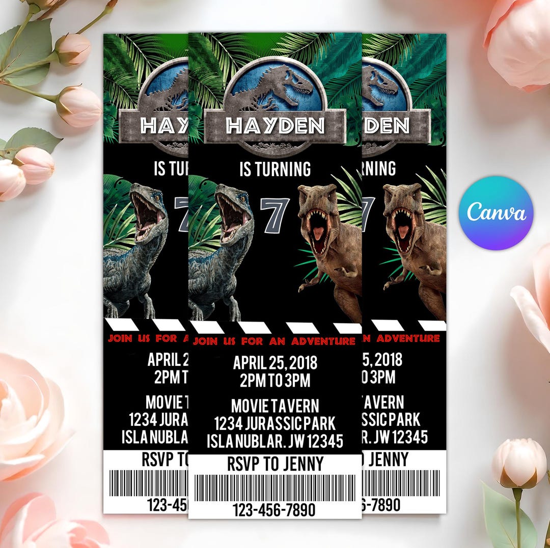 Editable Dinosaur Ticket Invitation, Jurassic Theme Birthday Party E ...
