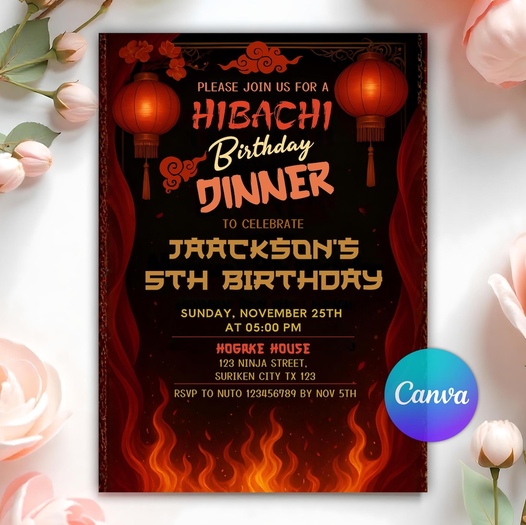 Editable Hibachi Dinner Birthday Invitation, Hibachi Party Invite ...