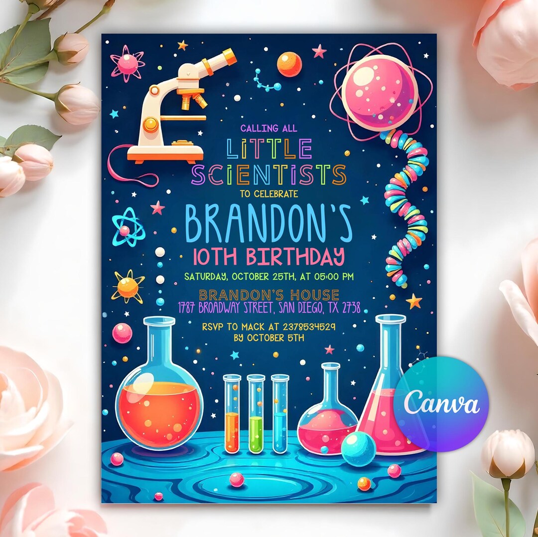 Editable Mad Science Birthday Invitation, Kids Science Party Invite ...