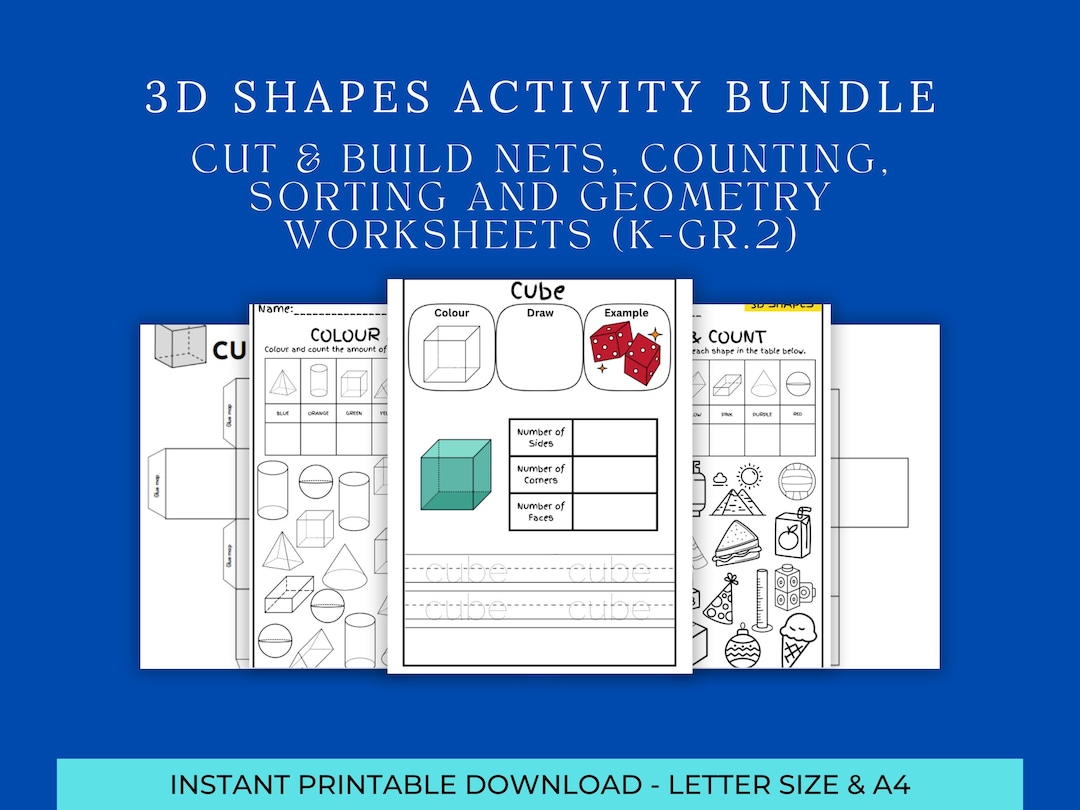 3D Shapes Activity Book | Cut & Build Nets, Counting, Sorting and ...