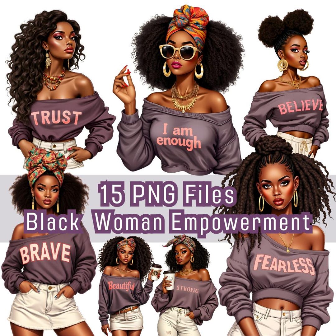Black Woman Empowerment Clipart, 15 PNG, Cozy Sweater, African American ...