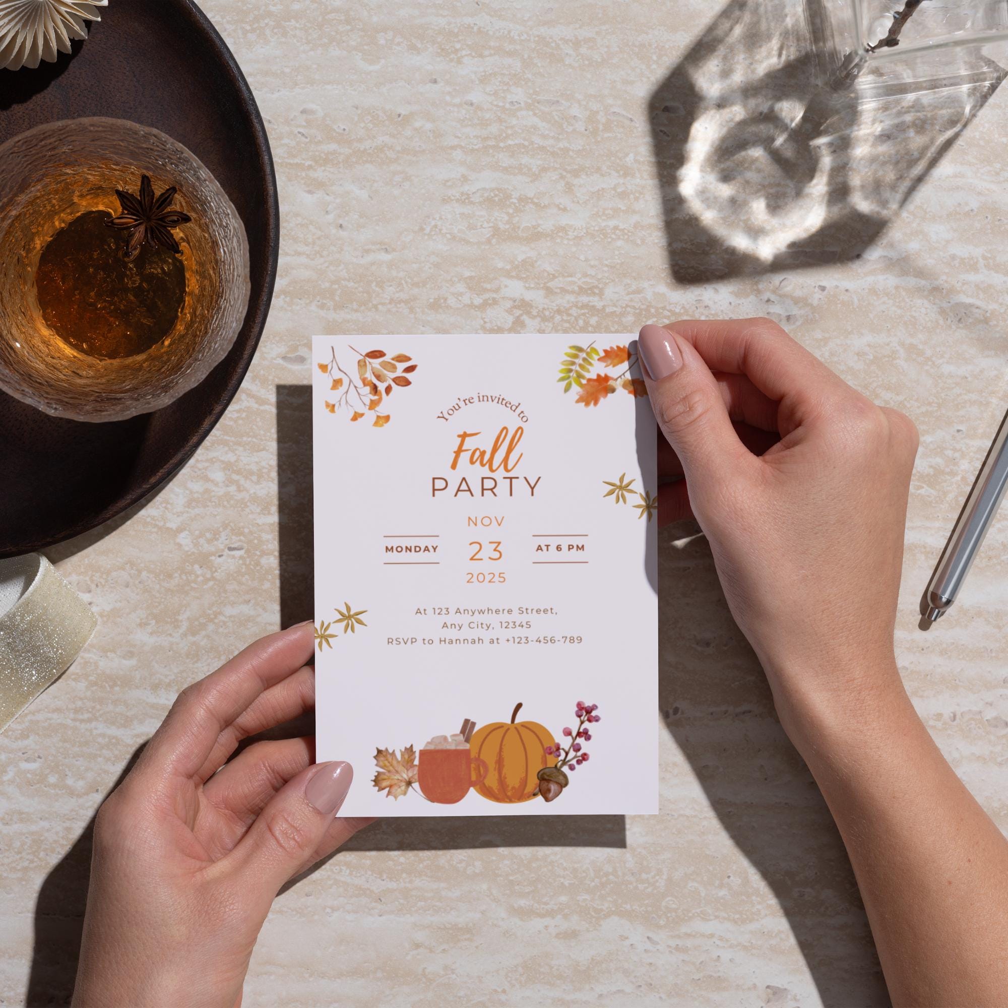 Editable Fall Party Invitation: Autumn Leaves Template (digital ...