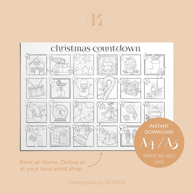 Christmas Coloring Page for Adults & Kids | 24 Boxes to Color ...
