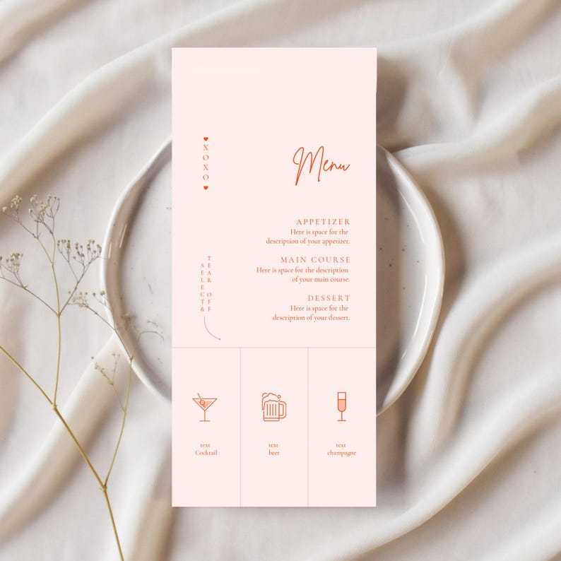 XOXO Menu – Valentine's Day Menu Card Template | Canva Template | Date ...