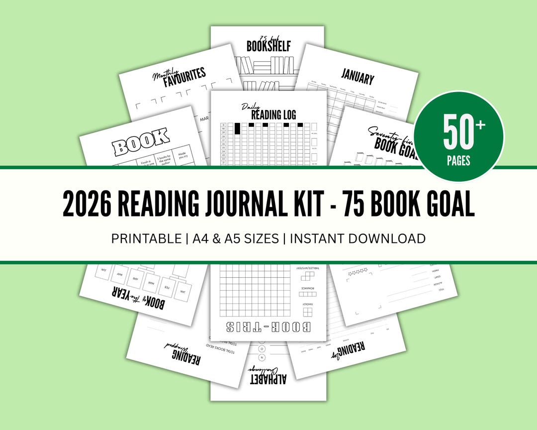 2026 Reading Journal Printable Kit: Bookshelf Tracker, Book Review (A4 ...