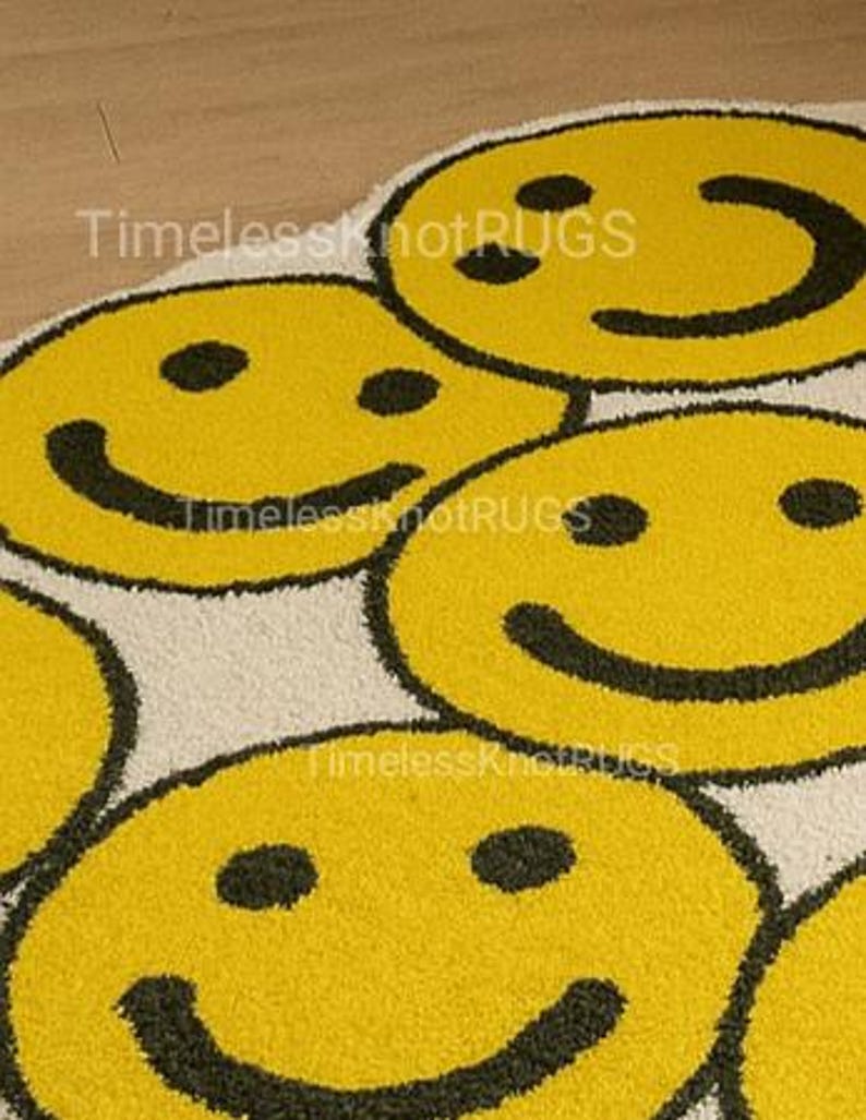 Buy Smiley Face Tufted Rug – Fun Yellow Happy Face Carpet | Handmade ...