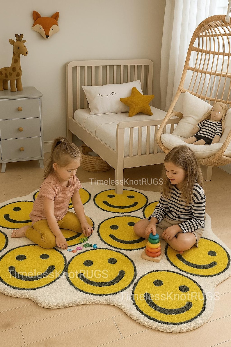 Buy Smiley Face Tufted Rug – Fun Yellow Happy Face Carpet | Handmade ...
