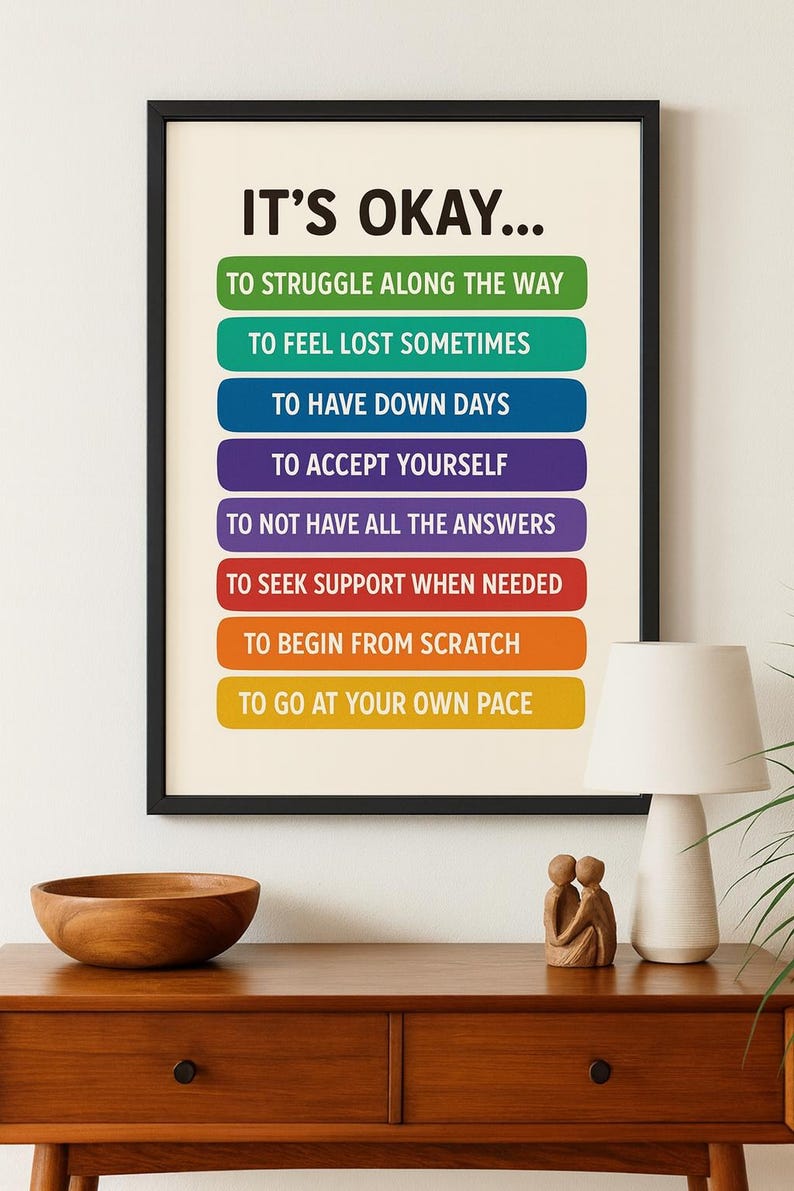 It’s Okay Motivational Wall Art – Mental Health Quote Poster, Rainbow ...