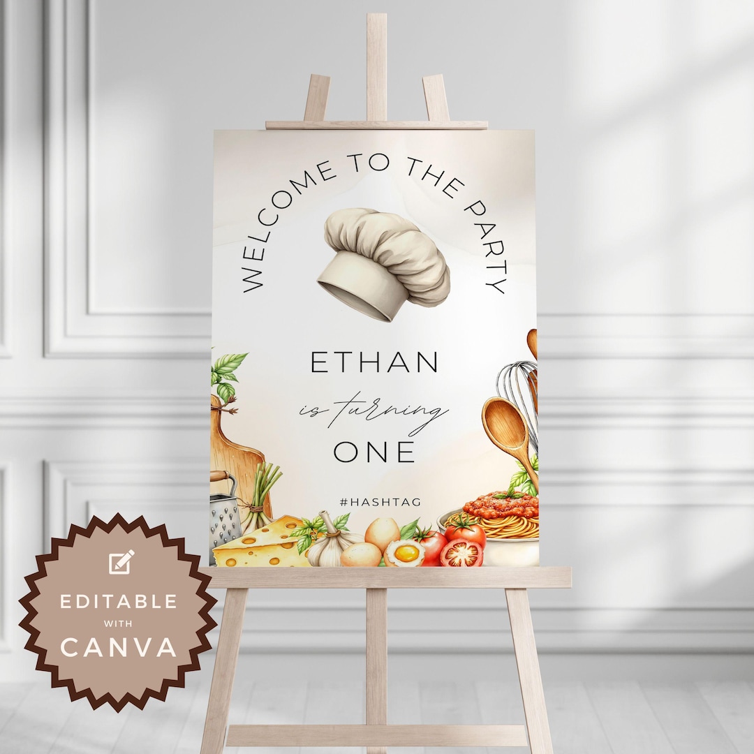 Little Chef Birthday Welcome Sign, Editable Cooking Theme (canva ...