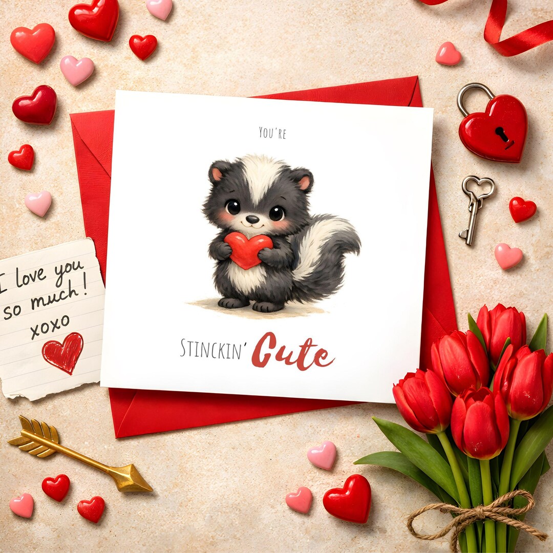 Skunk Valentine Card Printable, Stinkin' Cute Funny Animal Valentine ...