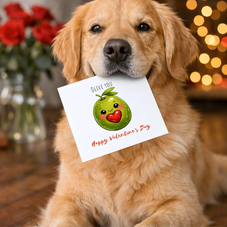 Olive You Valentine Card Printable, Cute Food Pun Valentine Card PDF ...
