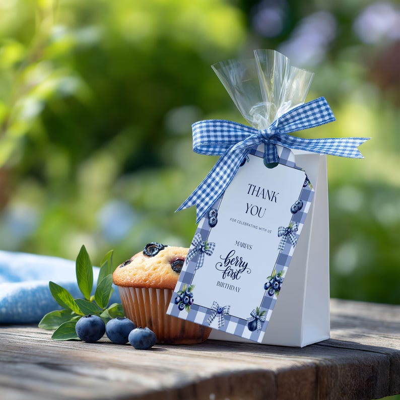 Berry First Birthday Thank You Label, Blueberry Favor Tag Template ...