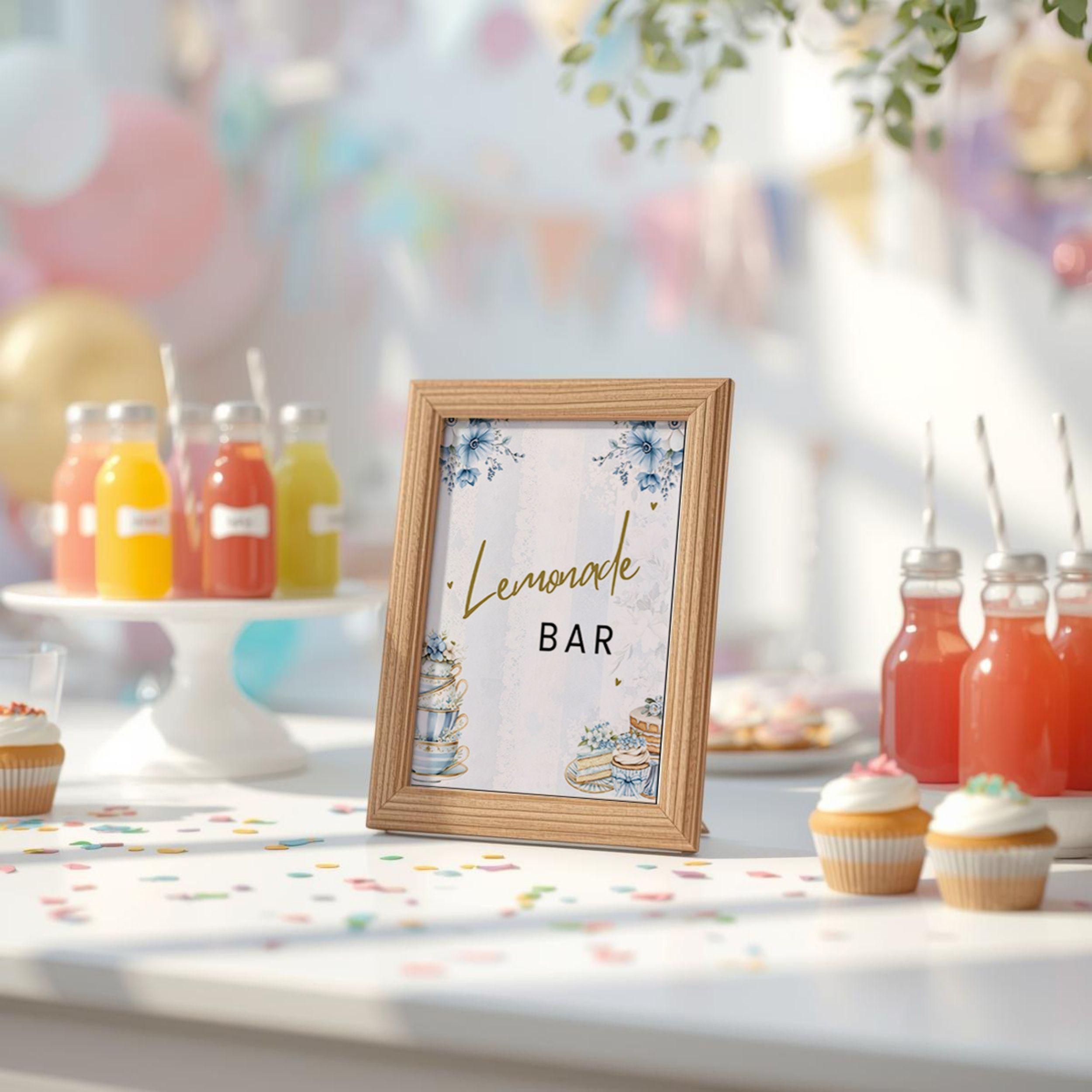 Editable Tea Party Bar Sign Template: Blue Floral Par-tea Theme, Spring ...