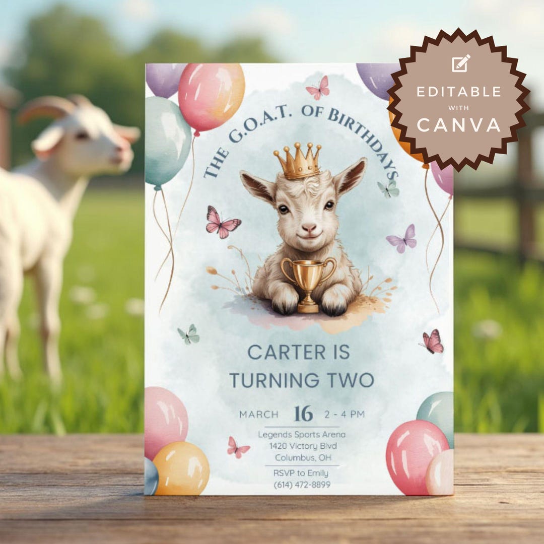 Goat Birthday Invitation: Farm Animal Party, Editable Template (digital ...