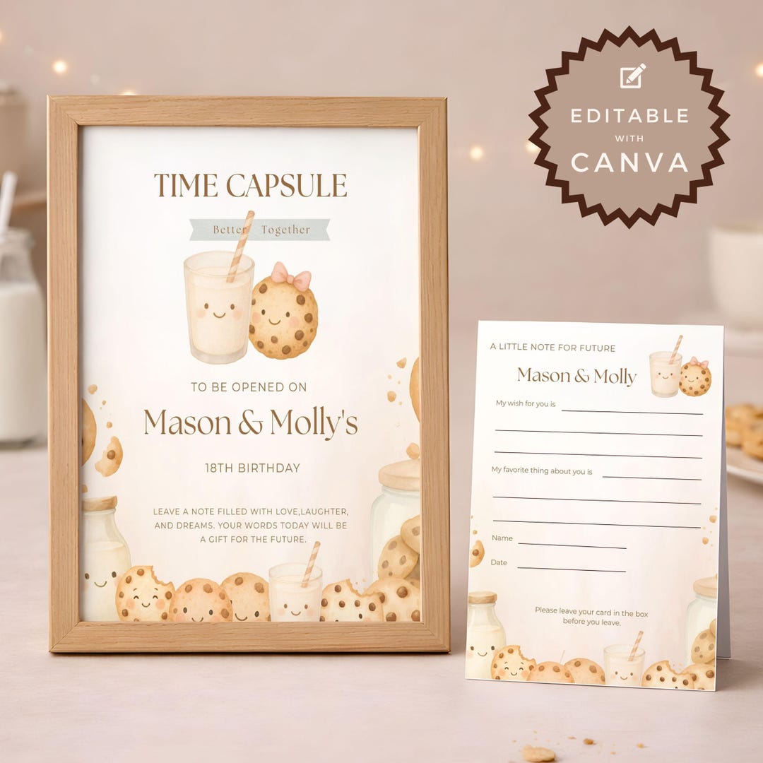 Milk and Cookies Time Capsule Template, 8x10 Birthday Time Capsule Sign ...