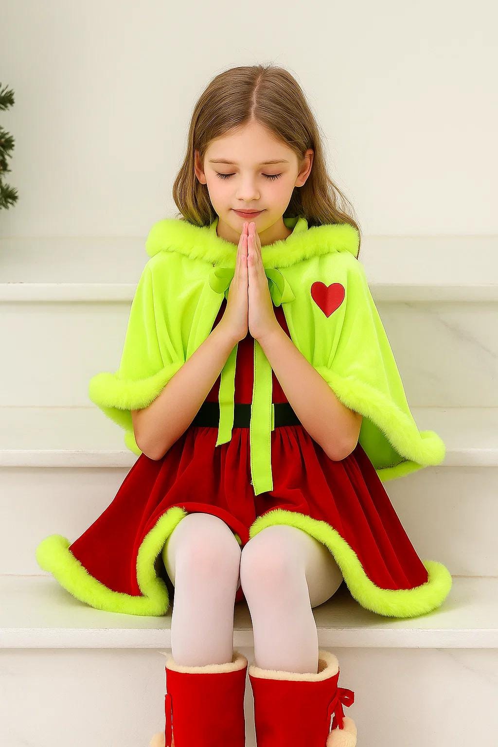 Handmade Grinch Costume: Kids' Christmas Cloak Dress - Holiday Cosplay ...