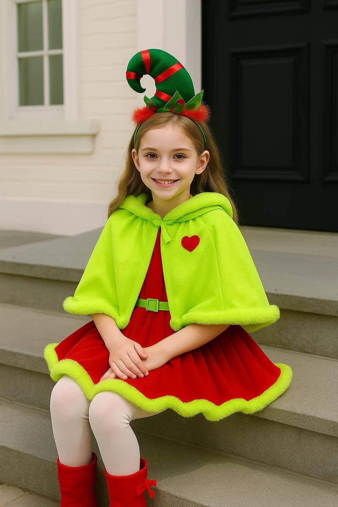 Handmade Grinch Costume: Kids' Christmas Cloak Dress - Holiday Cosplay ...