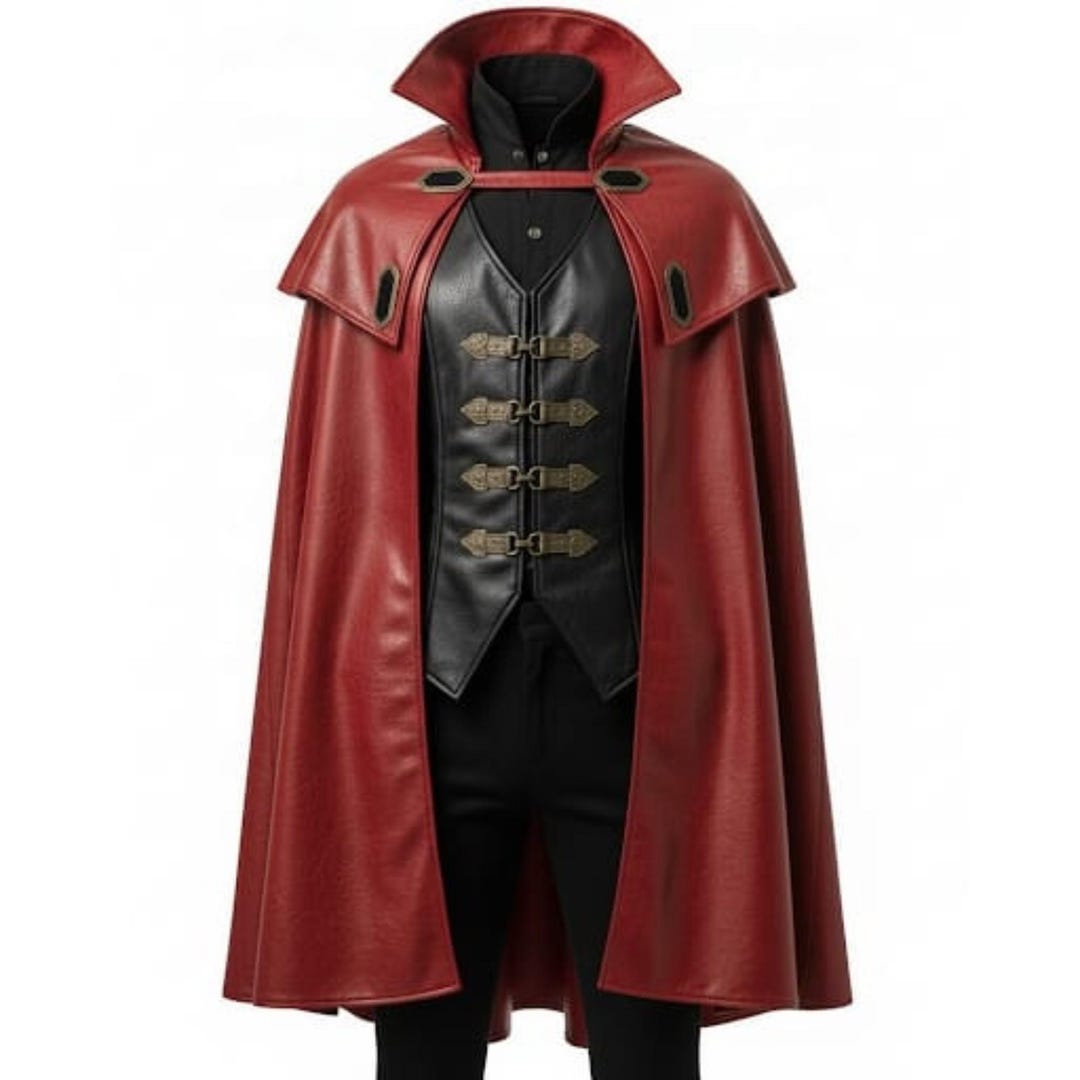 Handmade Leather Vampire Cloak With Vest – Gothic Medieval Cosplay ...