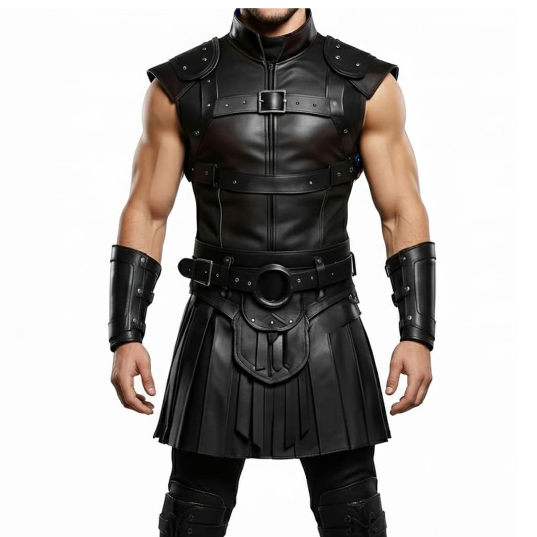 Handmade Gladiator Leather Kilt & Armor Top – Spartan Warrior Costume ...