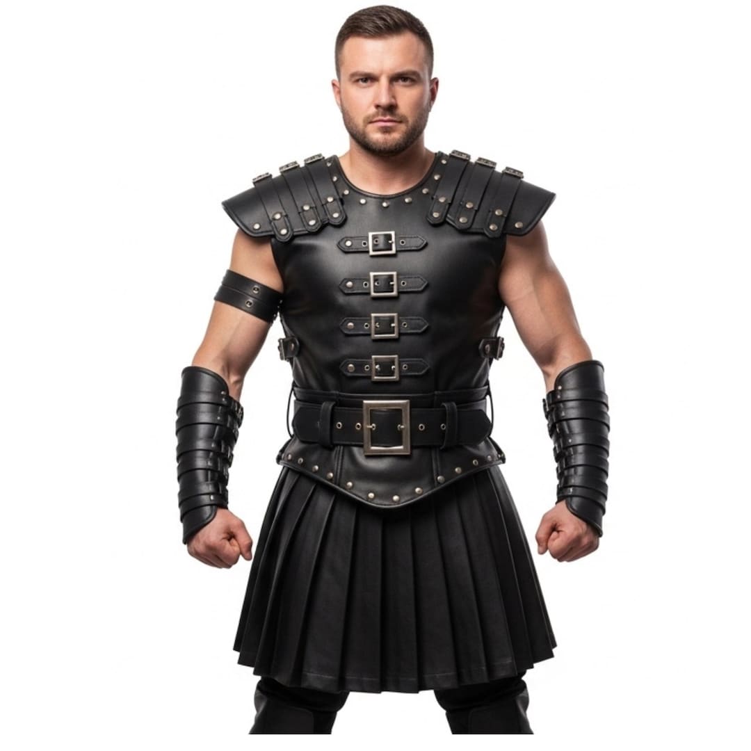 Handmade Medieval Leather Armor and Kilt Set – Gladiator Viking Warrior ...