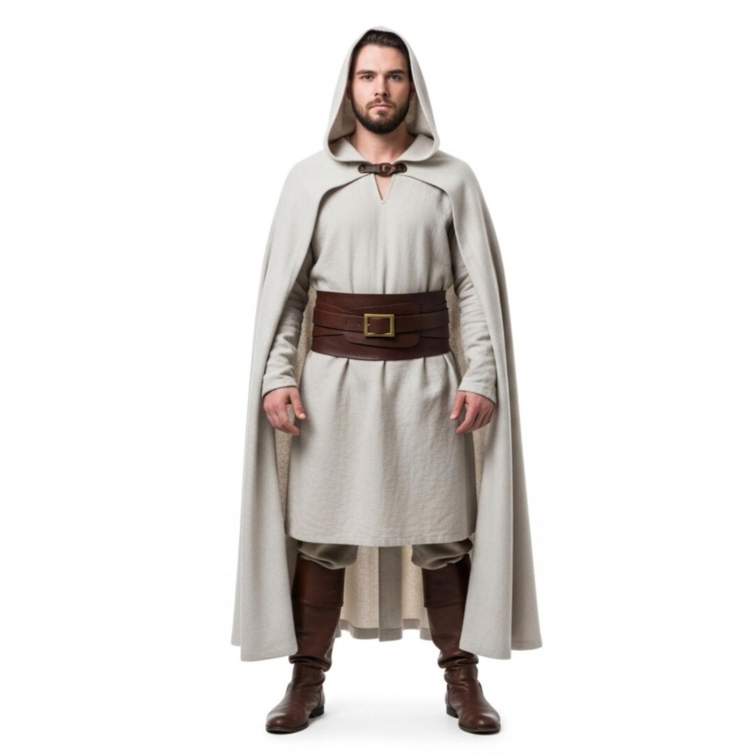 Handmade Medieval Leather Hooded Cloak – White Assassin-inspired Cape ...