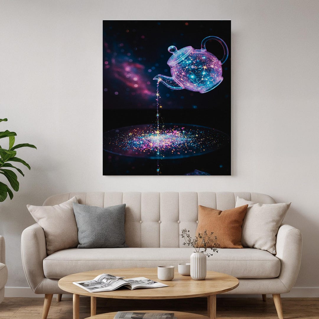 Galaxy Tea Pour Canvas Art, Cosmic Teapot Print, Surreal Space-inspired ...
