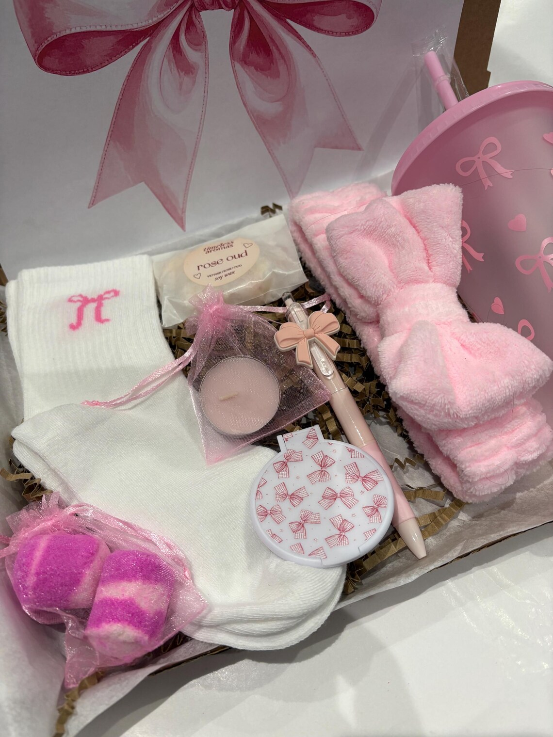 Pink Bow Themed Hamper, Pretty Pink Gifts, Pink Asethetic Gift, Pretty ...