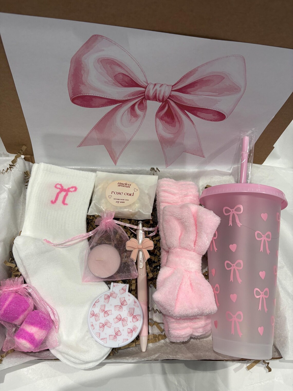 Pink Bow Themed Hamper, Pretty Pink Gifts, Pink Asethetic Gift, Pretty ...