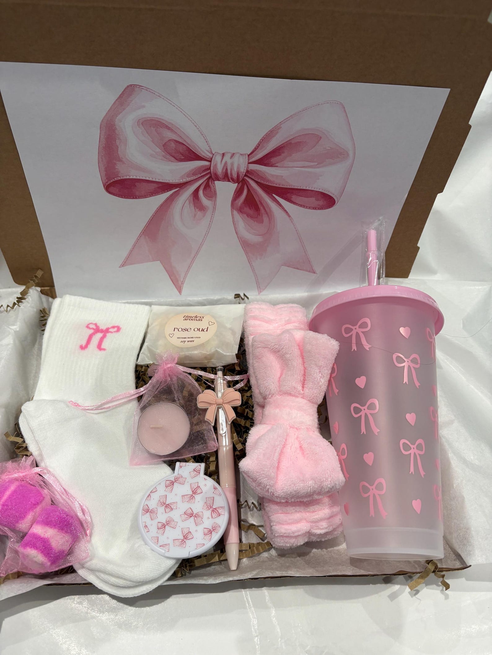 Pink Bow Themed Hamper, Pretty Pink Gifts, Pink Asethetic Gift, Pretty ...