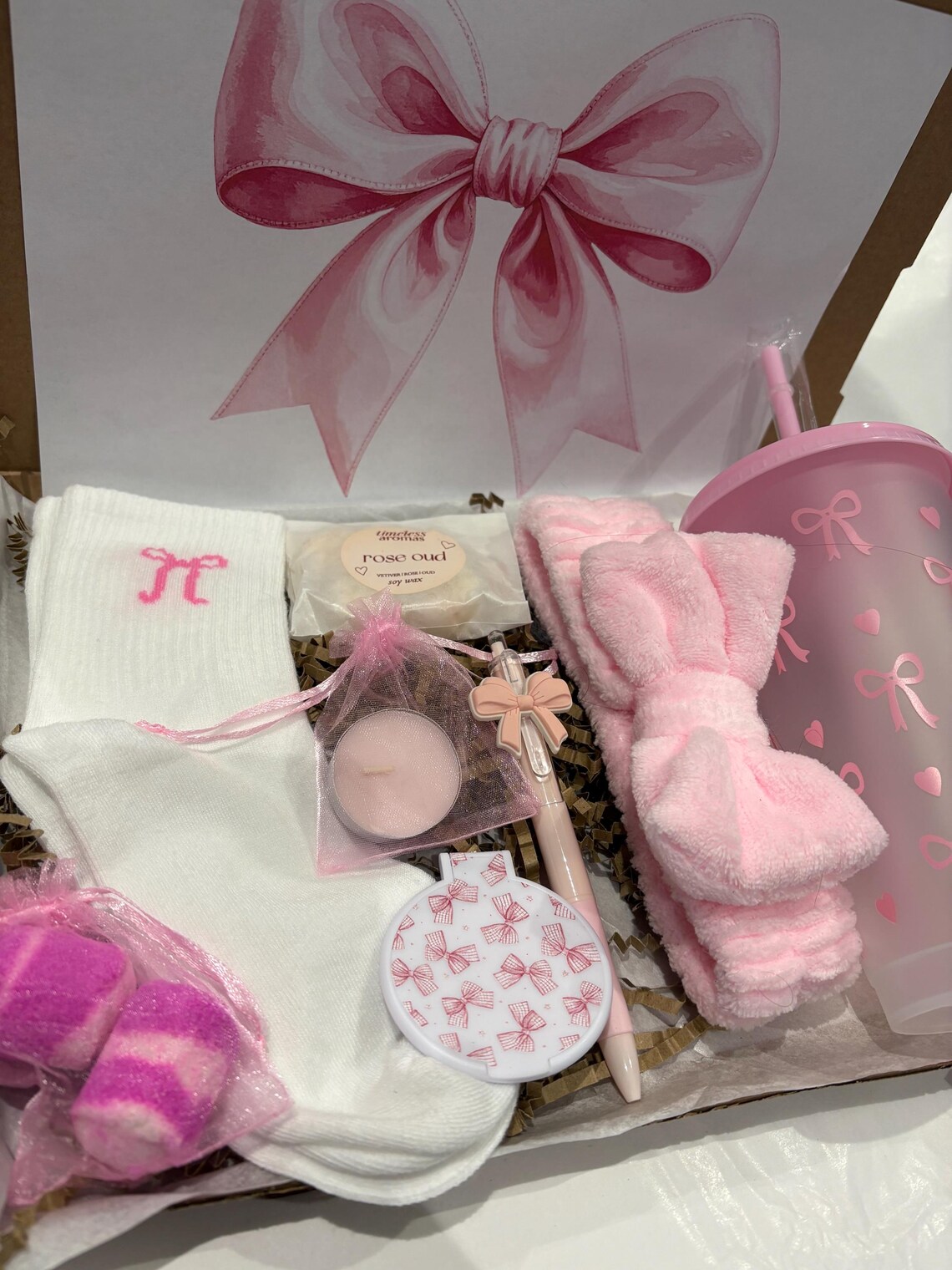 Pink Bow Themed Hamper, Pretty Pink Gifts, Pink Asethetic Gift, Pretty ...