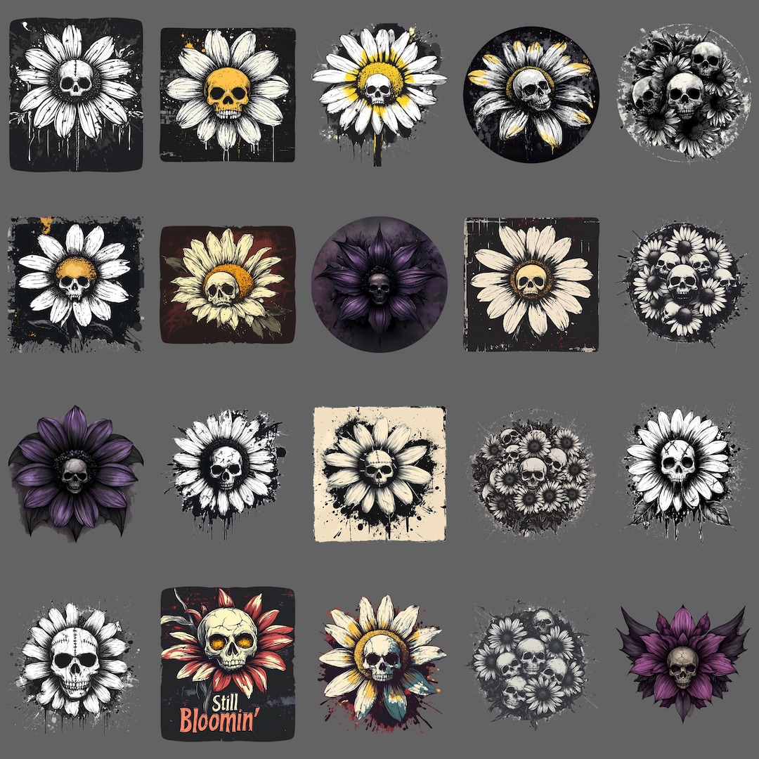Gothic Daisy With Skull PNG, Funny Skeleton Floral Clipart, Retro ...