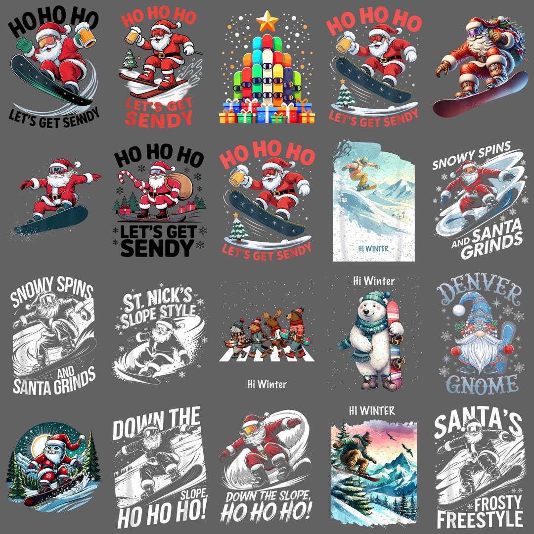 Snowboarding Santa Christmas PNG, Funny Winter Holiday Sport Clipart ...
