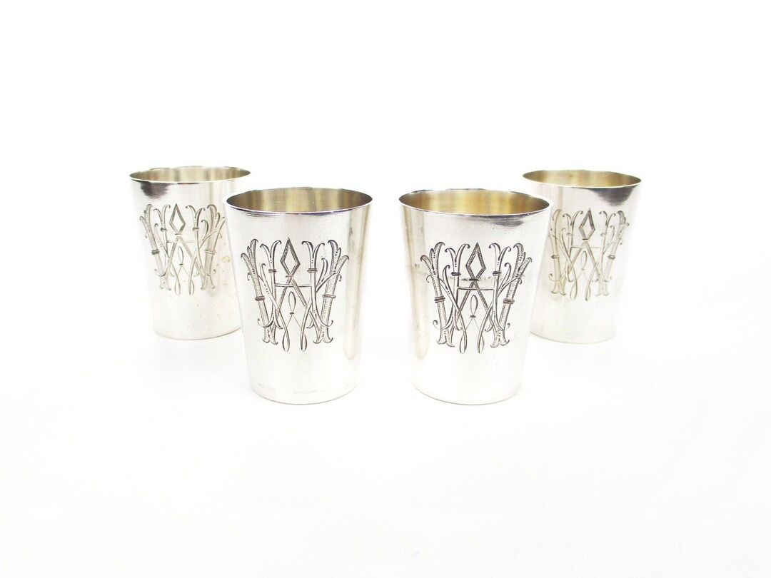 Silver Shot Cups, 1 Oz Toasting Set of 4 800 Silver Vodka Cordial ...