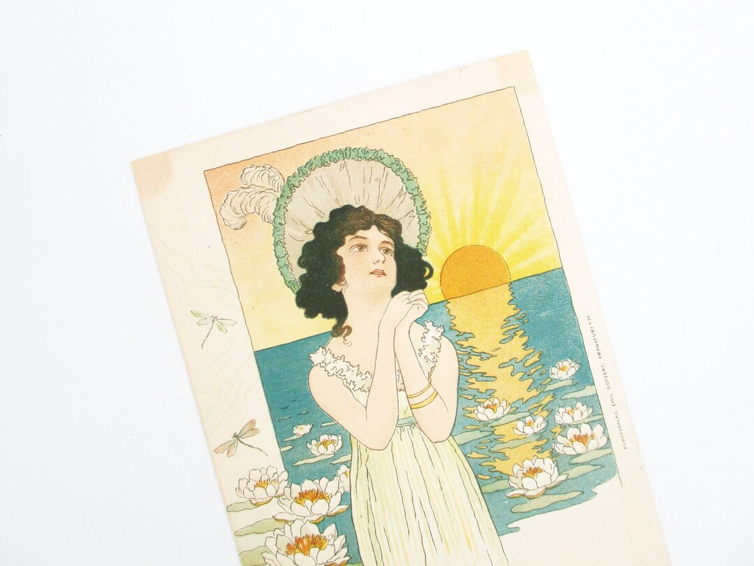 Art Nouveau Card, Antique Postcard Pretty Woman Germany Colorful ...