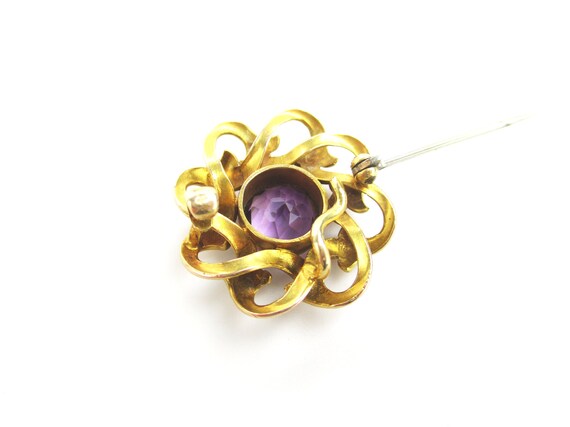 Antique Watch Pin, 14K Gold 2-ct Amethyst Brooch w/ A… - Gem