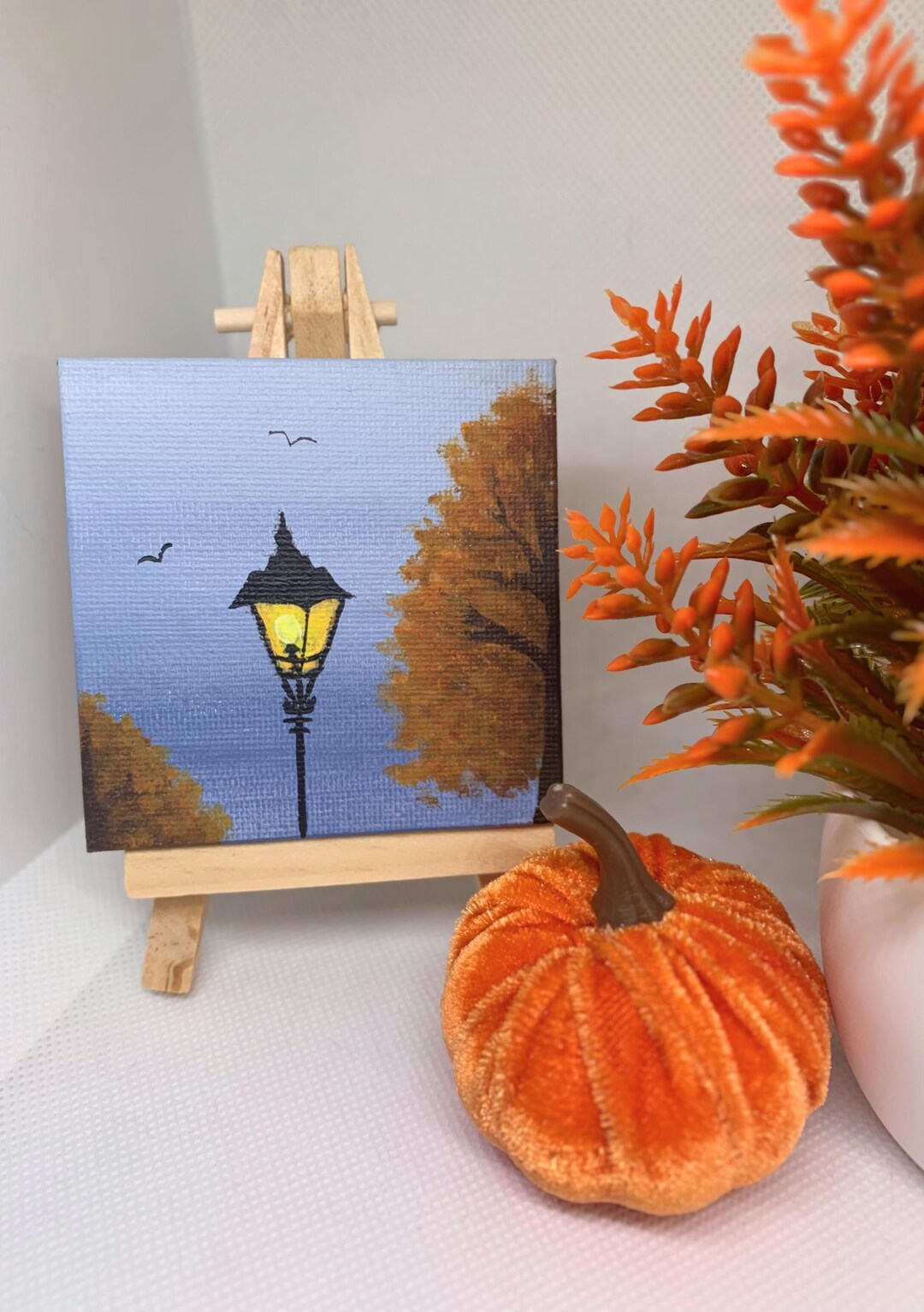 Autumn Lamp Post Painting | Original Hand Painted Mini Canvas | Cozy ...