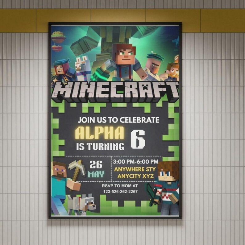 Video Game Birthday Invitation: Pixel Art Party, Editable Canva ...
