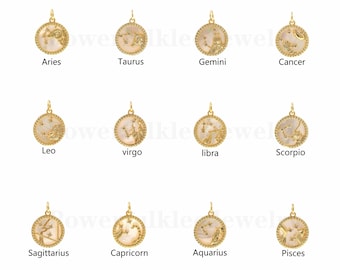 12mm Zodiac Signs Gold Round Zodiac Charms Stainless Steel - Etsy
