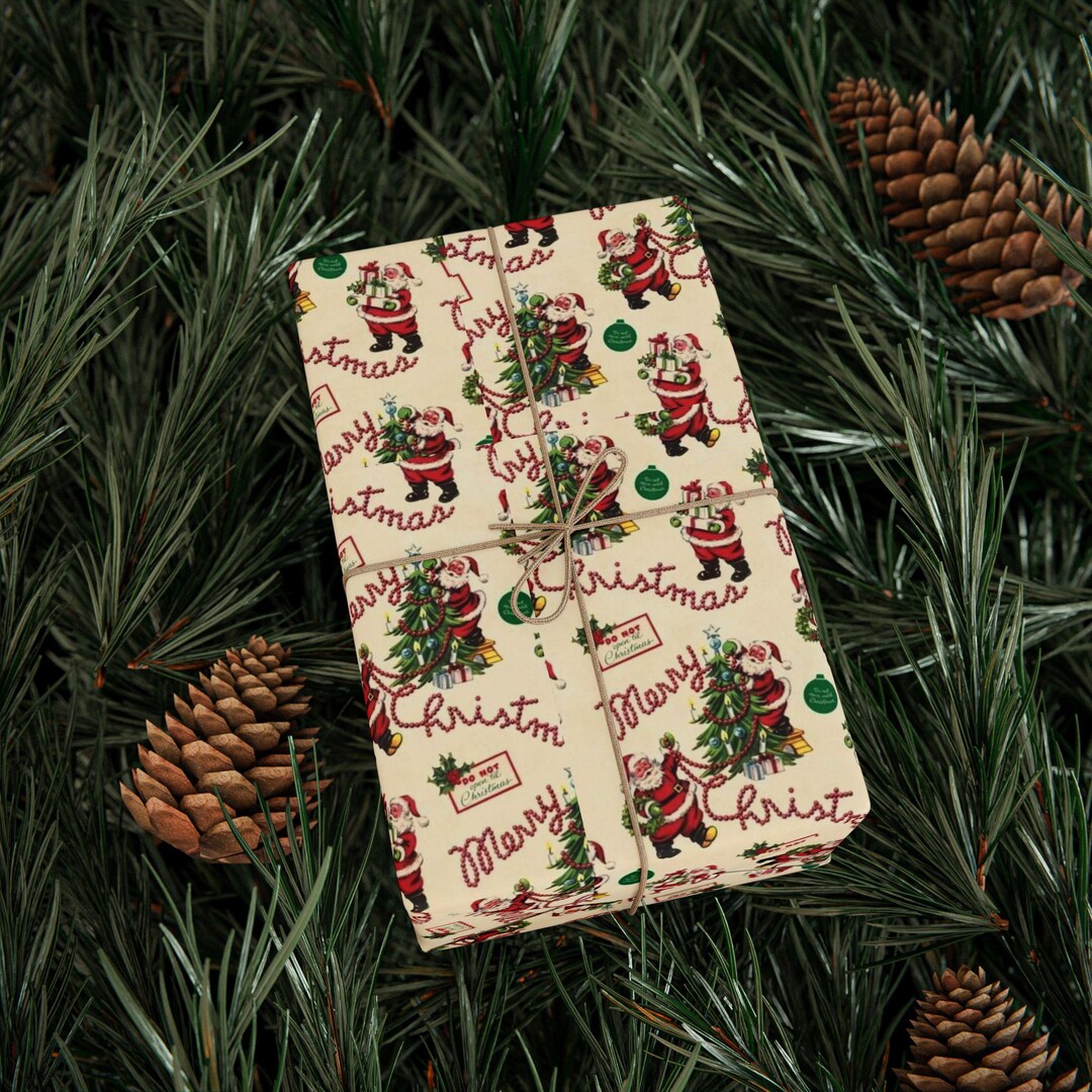Vintage Santa Christmas Gift Wrap, Festive Holiday Wrapping Paper - Etsy