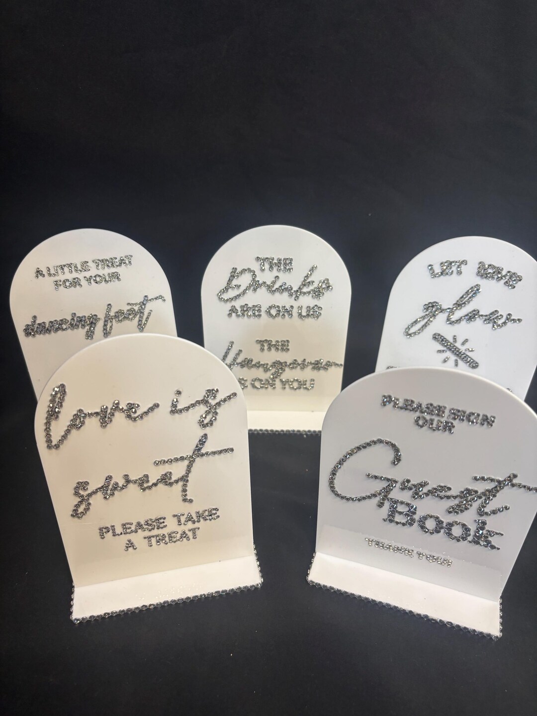 Arched Acrylic Wedding Signs White With Sparkling Crystals. Sign Our ...