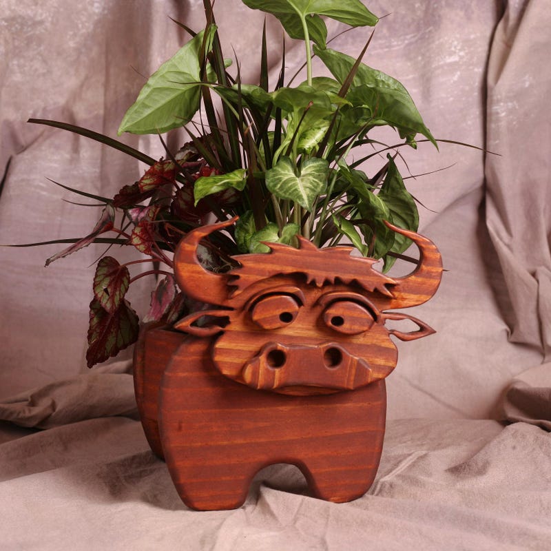 Wooden Cow Planter - Etsy