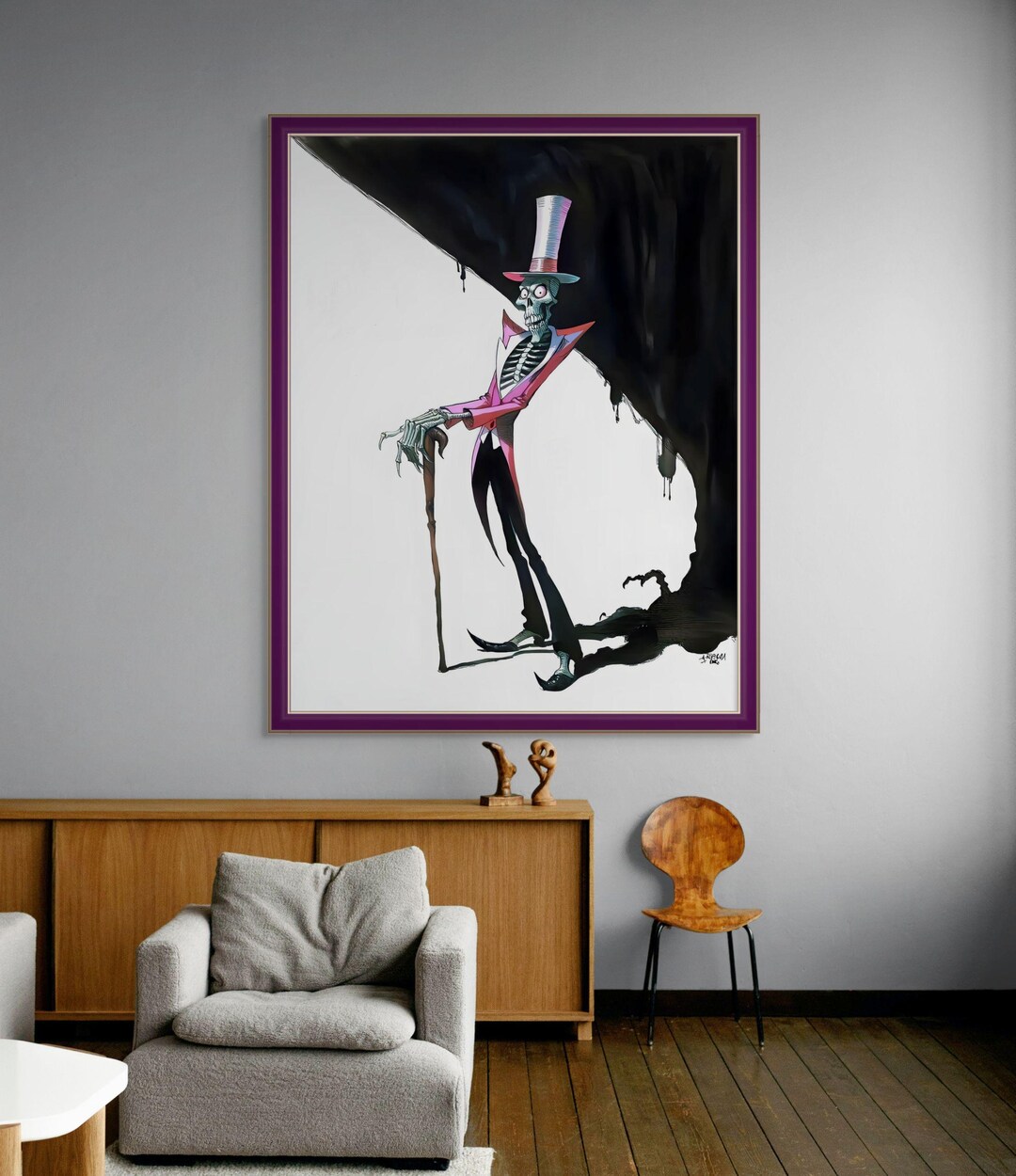 Halloween Skeleton Gentleman Poster, Spooky Dapper Skull Art Print ...