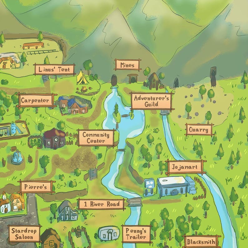 Stardew Valley Map Poster | Valley Locations Wall Art | Game Print - Etsy